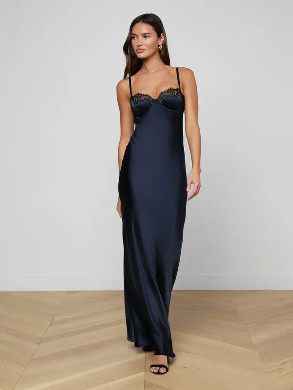 L'Agence Shayla Silk Lace Gown - Midnight
