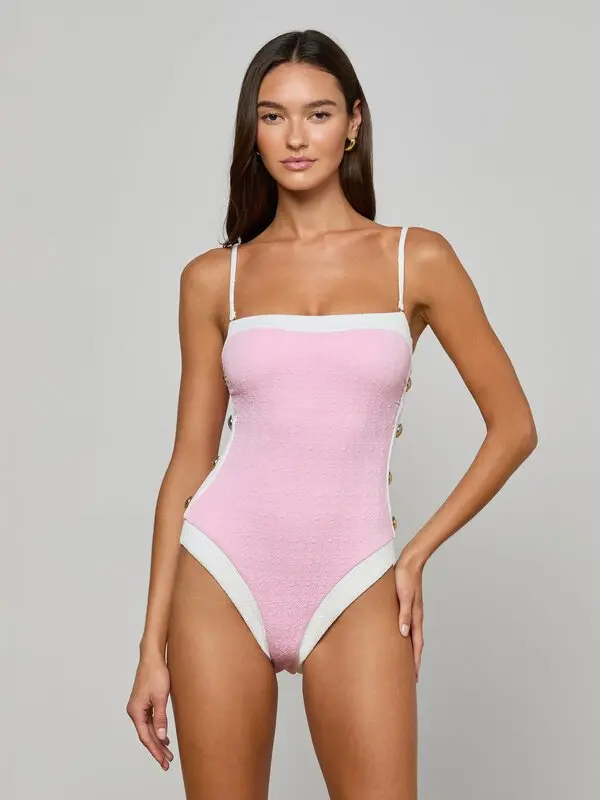 L'Agence Tory Bandeau One-piece Swimsuit - Blush/white