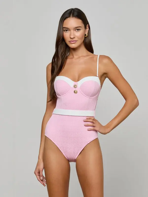 L'Agence Amie Bandeau One-piece Swimsuit - Blush/white