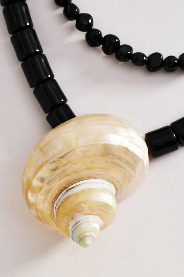 Anthropologie Beaded Shell Pendant Necklace