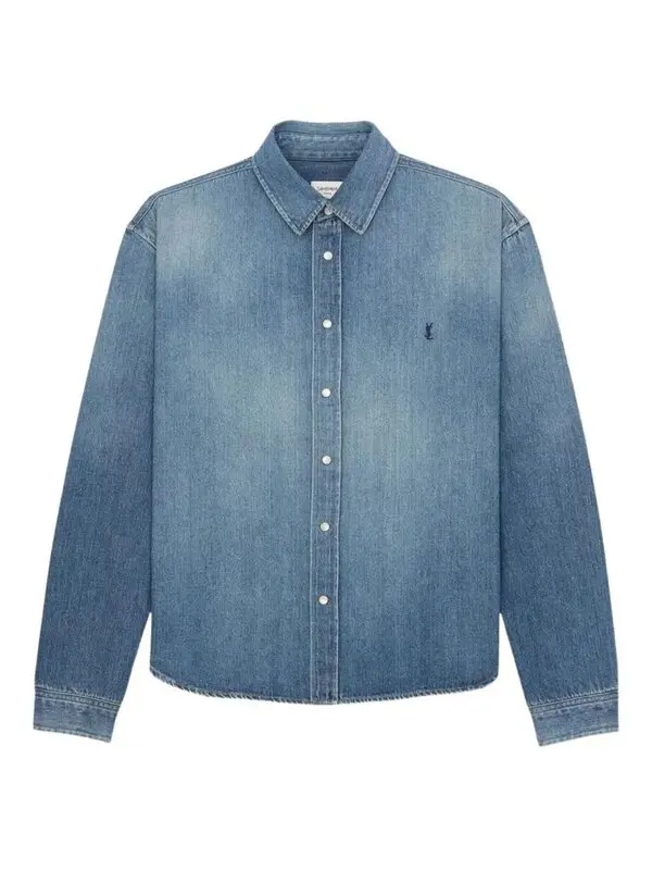 Saint Laurent Cassandre Shirt In Denim - Blue