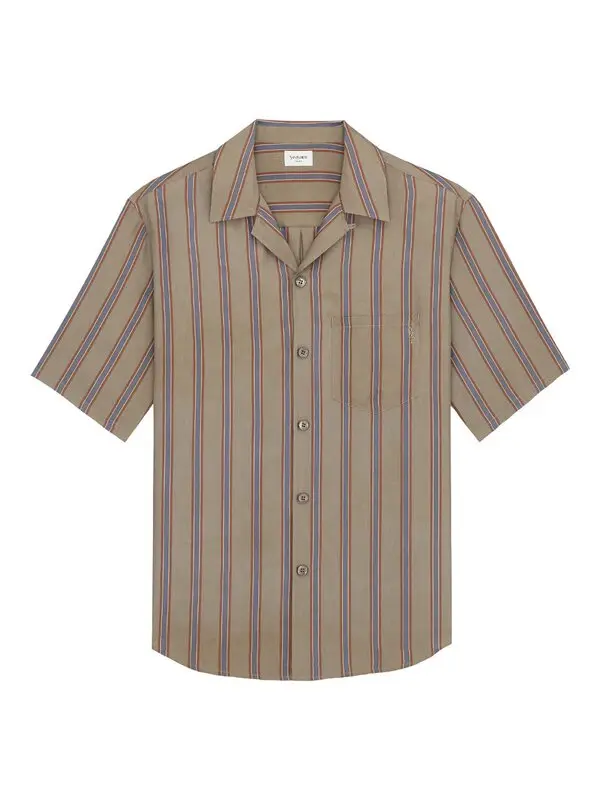 Saint Laurent Cassandre Shirt In Striped Cotton Twill - Grey