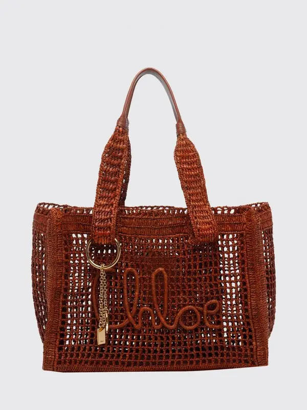 Chloé Raffia Perforated Tote - Brown