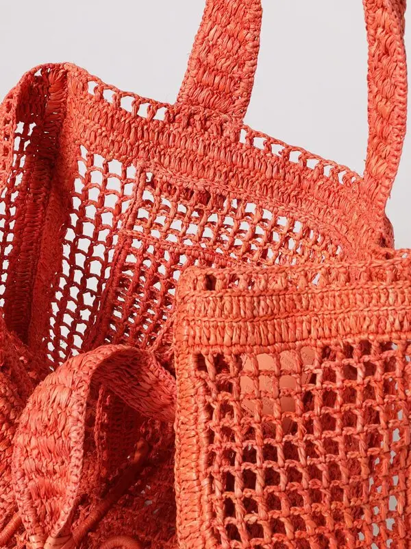 Chloé Raffia Perforated Tote - Orange