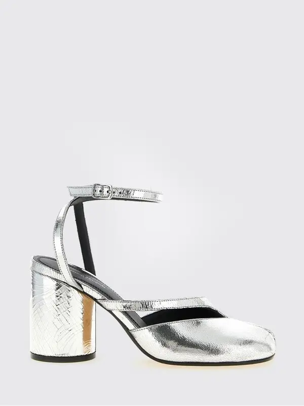 MAISON MARGIELA Cracked Laminated Leather Pumps With Ankle Strap - Silver