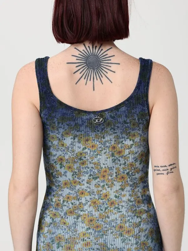DIESEL® Ribbed Floral Print Midi Dress - Denim