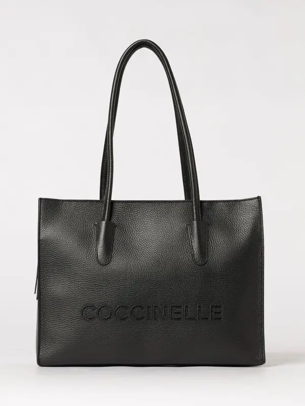 COCCINELLE Hammered Leather Tote Bag - Black