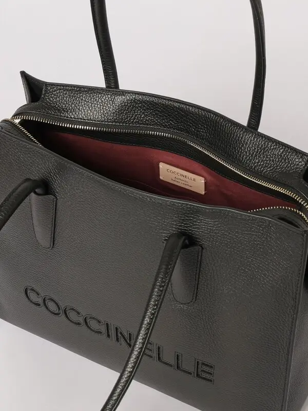 COCCINELLE Hammered Leather Tote Bag - Black