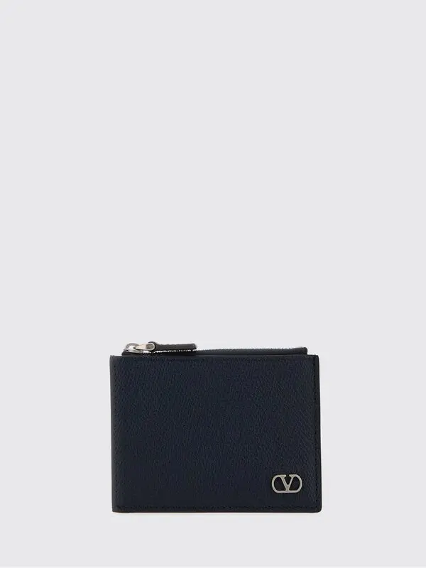 Valentino Garavani Vlogo Grained Leather Credit Card Holder - Blue