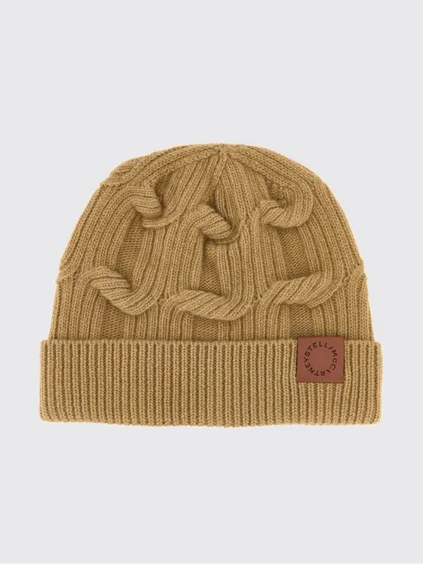 Stella McCartney Ribbed Wool Hat With Woven Inlay - Camel