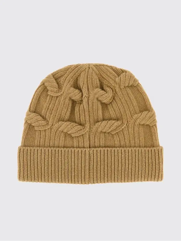 Stella McCartney Ribbed Wool Hat With Woven Inlay - Camel