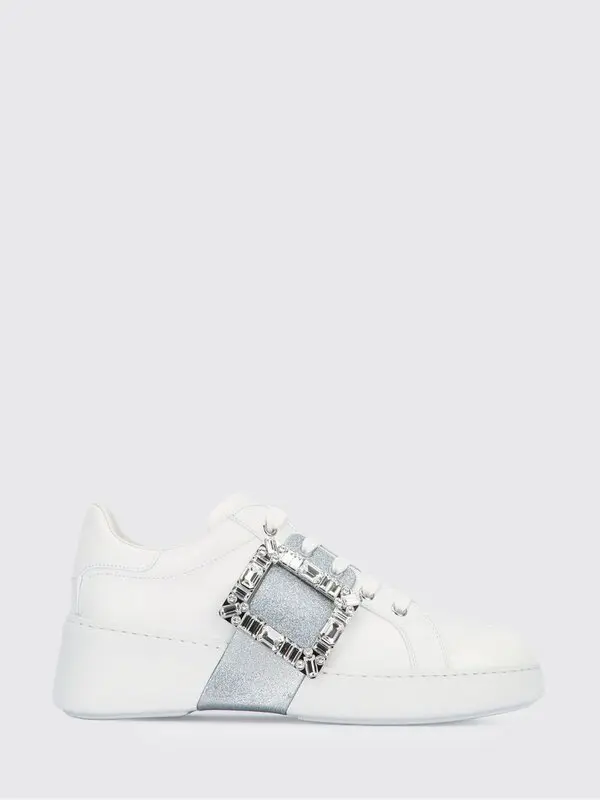 ROGER VIVIER Viv' Skate Leather Sneakers With Jewel Buckle - White