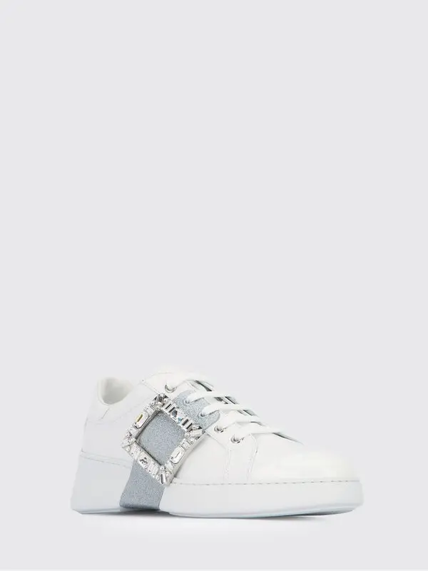 ROGER VIVIER Viv' Skate Leather Sneakers With Jewel Buckle - White