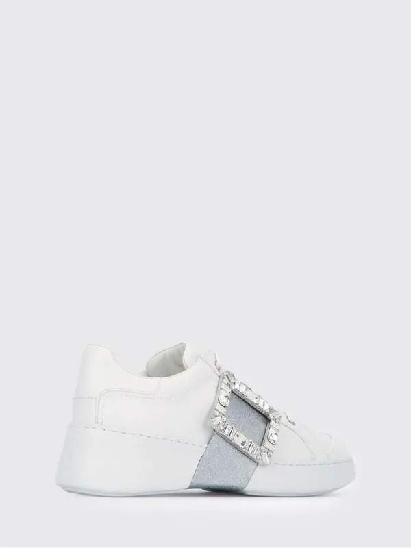 ROGER VIVIER Viv' Skate Leather Sneakers With Jewel Buckle - White