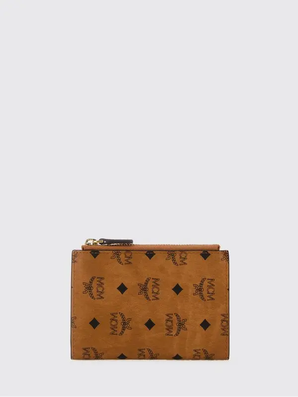 Mcm Wallet In Coated Cotton With All-over Logo - Brown