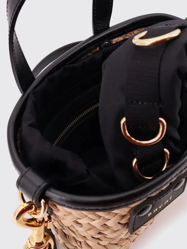 Sacai Woven Raffia And Leather Bag - Beige