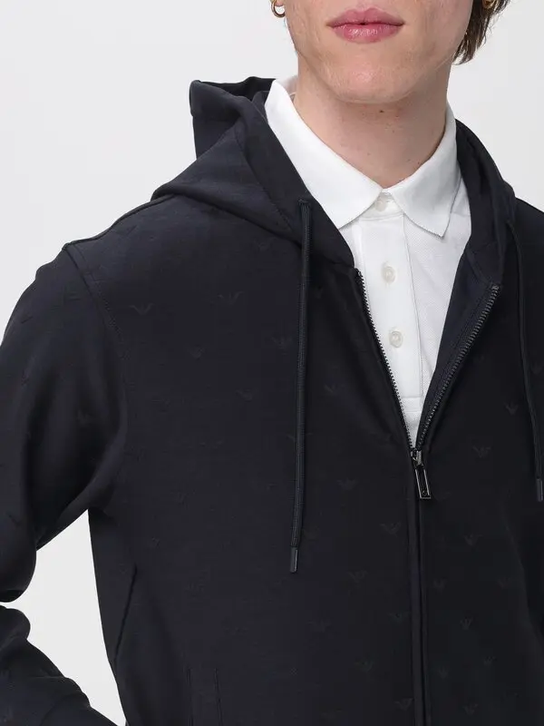 Emporio Armani Monogrammed Full Zip Hoodie - Blue
