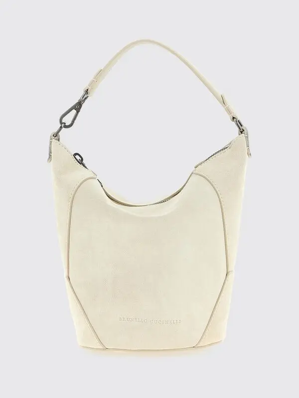Brunello Cucinelli Duo Suede Bucket Bag With Monile - Ivory