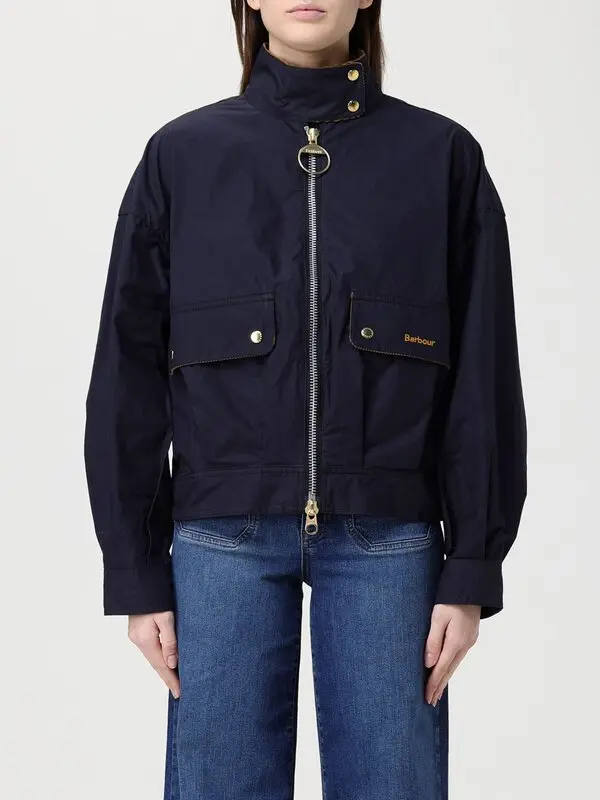 Barbour X Ganni Blue Waxed Cotton Bomber Jacket