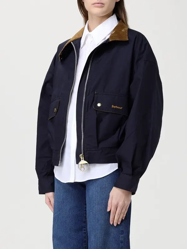 Barbour X Ganni Blue Waxed Cotton Bomber Jacket