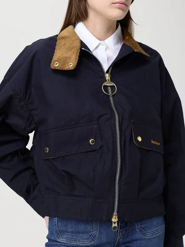 Barbour X Ganni Blue Waxed Cotton Bomber Jacket