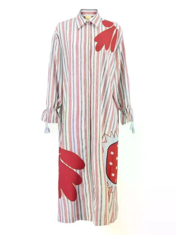 PAULA Loral-appliqué Striped Shirt Dress - Red
