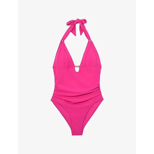 REISS Pleat-detail Swimsuit - Pink