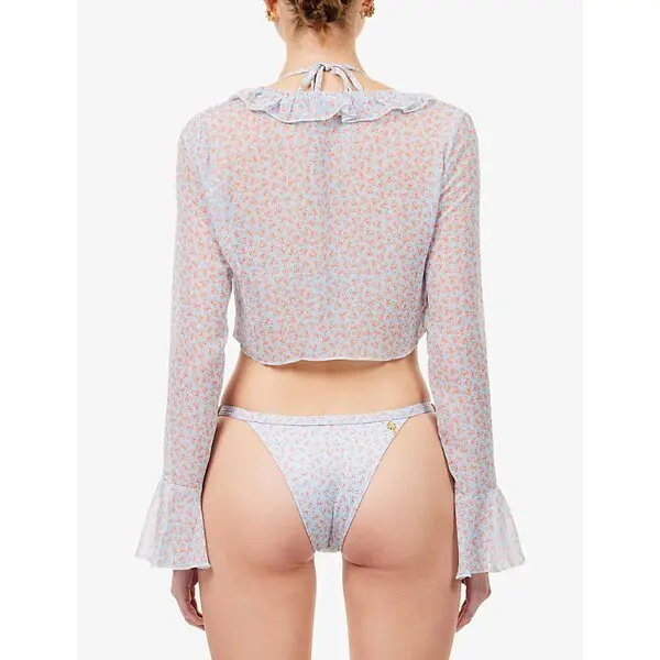 GRACEJACOB Bow-print Cropped Mesh Shirt