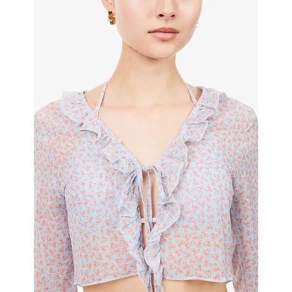 GRACEJACOB Bow-print Cropped Mesh Shirt