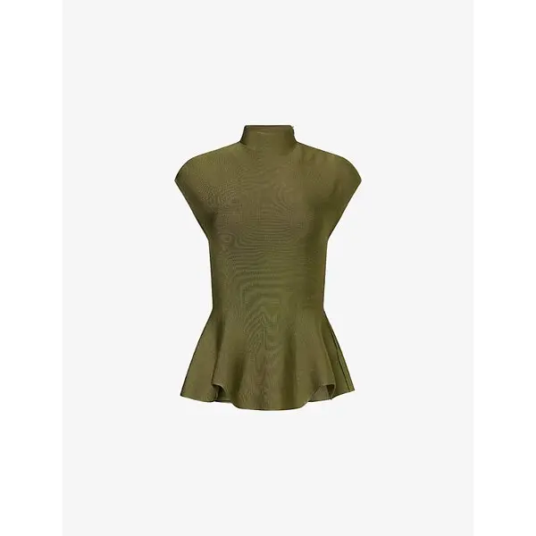 Khaite Andra Stand-collar Knitted Top - Olive