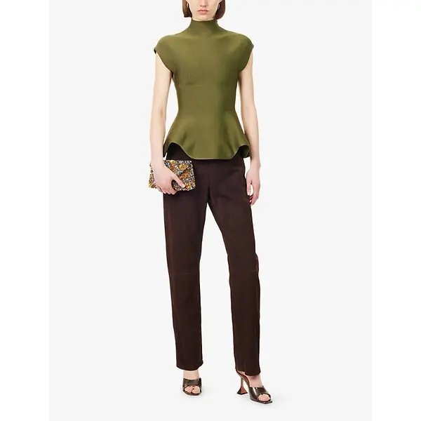 Khaite Andra Stand-collar Knitted Top - Olive