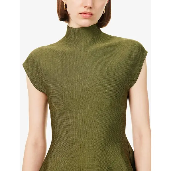 Khaite Andra Stand-collar Knitted Top - Olive