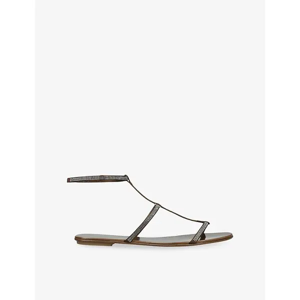PEDRO GARCIA Enola Embellished Flat Leather Sandals