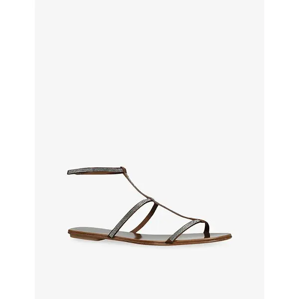 PEDRO GARCIA Enola Embellished Flat Leather Sandals