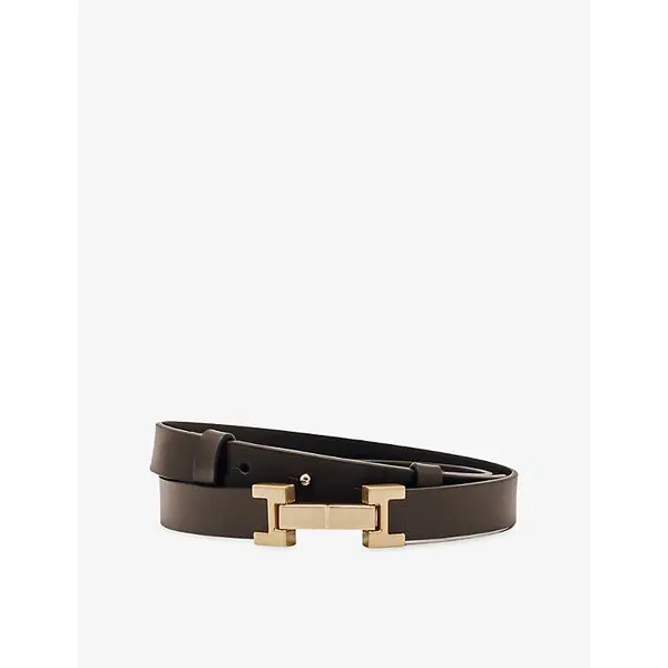 REISS Hinge Leather Belt - Chocolate