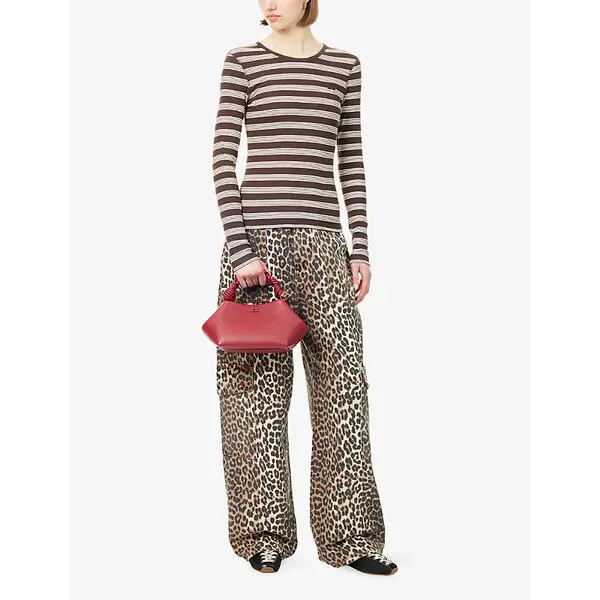 GANNI Striped Long-sleeve Cotton-rib Top - Mole