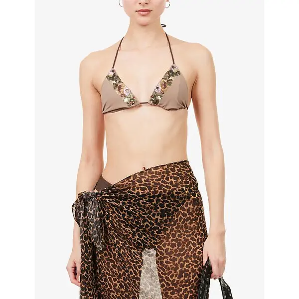 JADED LONDON Sequin Embellished Triangle Bikini Top
