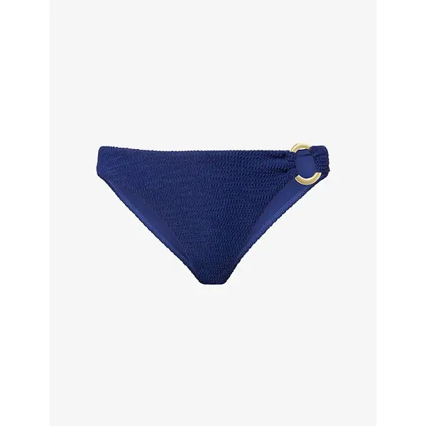 Monday Swimwear Bronte Ring-embellished Bikini Bottoms - Midnight Crinkle