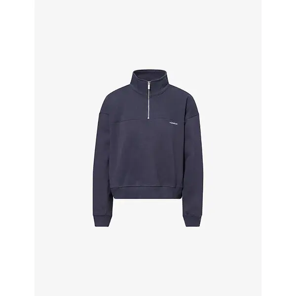 ADANOLA Ribbed Panel Funnel Neck Cotton-jersey Sweatshirt - Midnight Blue