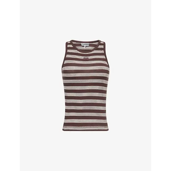 GANNI Striped Cotton-rib Tank Top - Mole