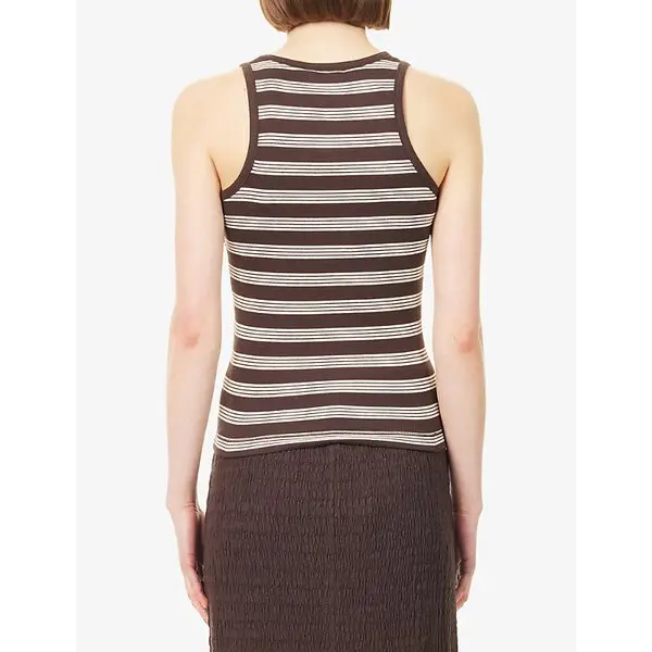 GANNI Striped Cotton-rib Tank Top - Mole