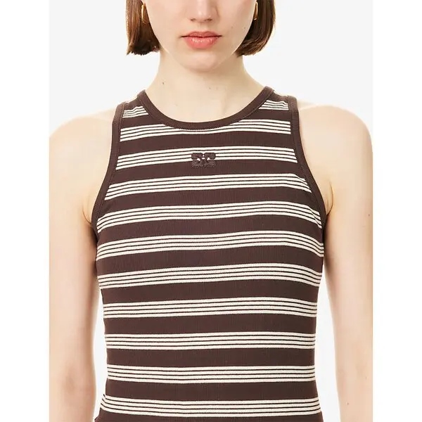 GANNI Striped Cotton-rib Tank Top - Mole