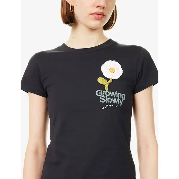 GANNI Crochet-patch Baby-fit Cotton T-shirt