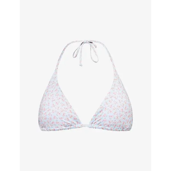 GRACEJACOB Bow-print Triangle Bikini Top - Blue