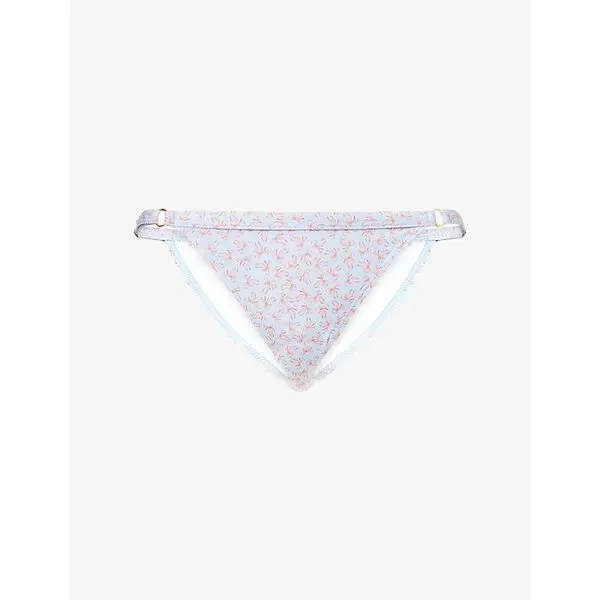 GRACEJACOB Bow-print Side-tie Bikini Bottom - Blue