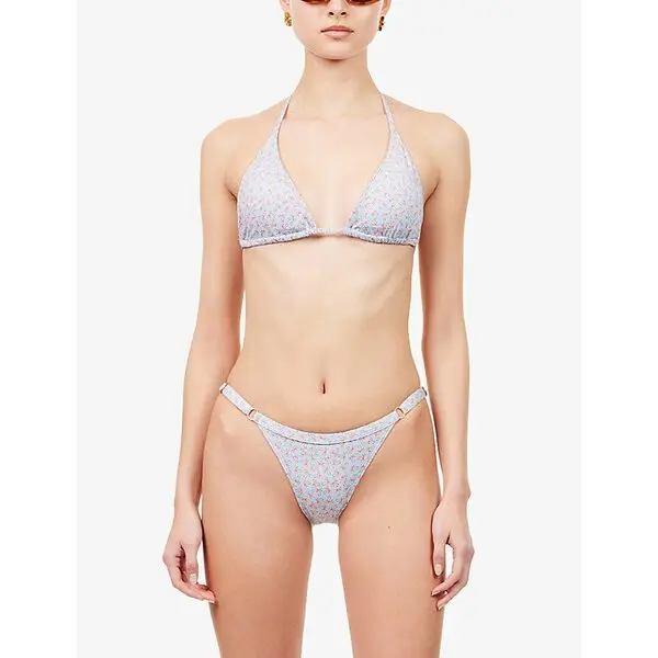 GRACEJACOB Bow-print Side-tie Bikini Bottom