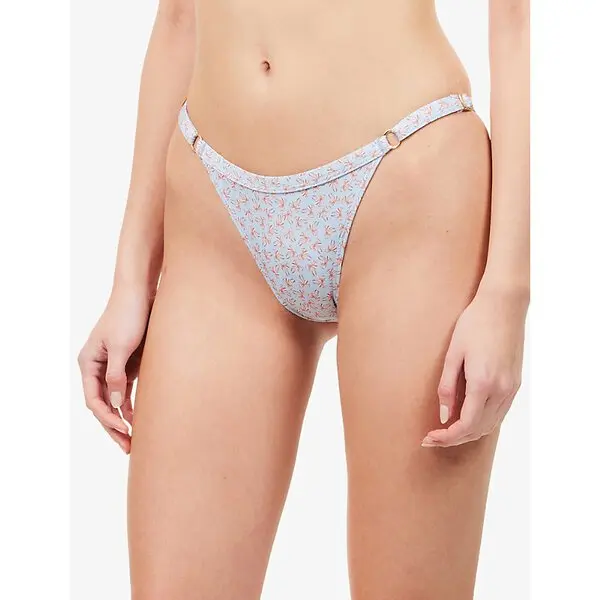 GRACEJACOB Bow-print Side-tie Bikini Bottom