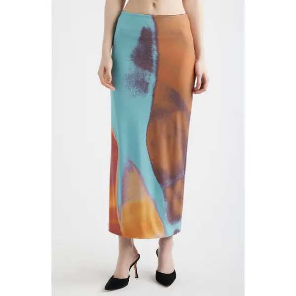 FENERS Printed Jersey Maxi Skirt - Turquoise