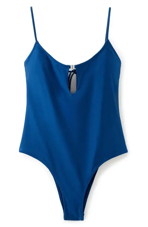 Mango Keyhole Open Back One-piece Swimsuit - Navy