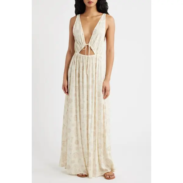Rip Curl Catalina Island Plunge Cutout Maxi Dress - Natural